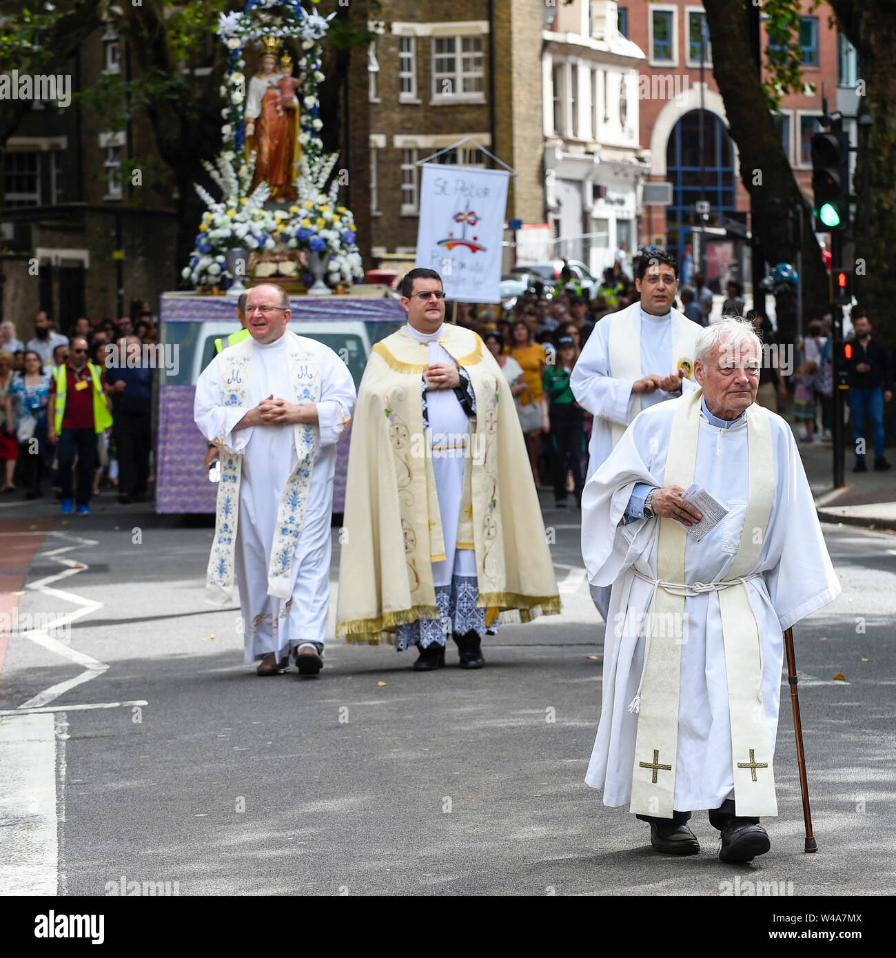 London, UK. 21 July 2019. People take part in the Procession of Our ...
