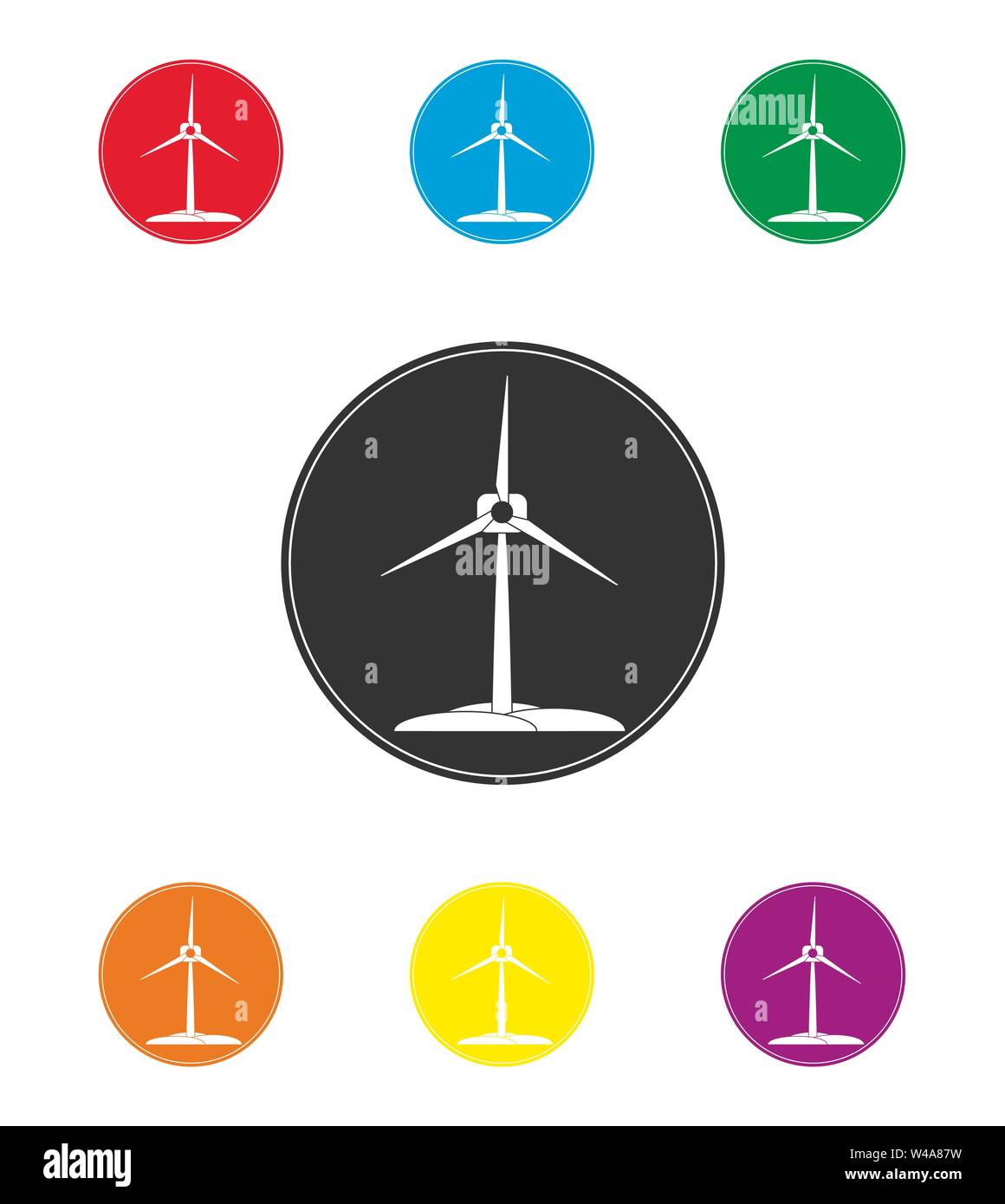 Set of colored wind turbine icons. Renewable energy, simple flat design ...