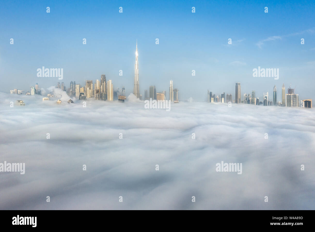 Cityscpae of Dubai Downtown skyline on a foggy winter day. Dubai, UAE ...