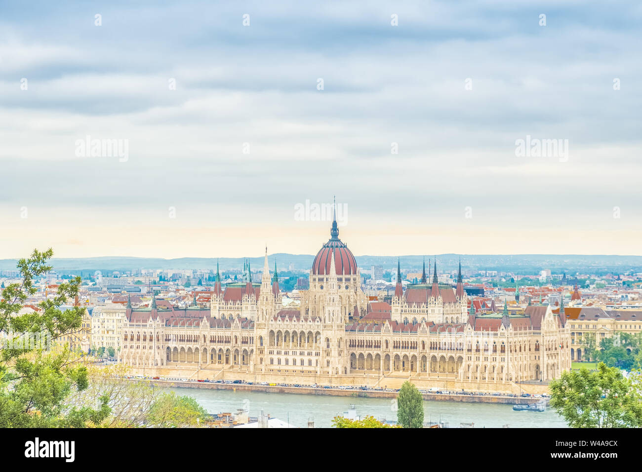 A landscape view of Budapest city, the Hungarian parliament building ...