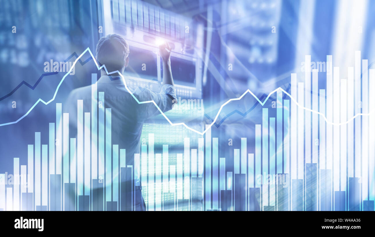 Double exposure Financial graphs and diagrams. Business, economics and ...