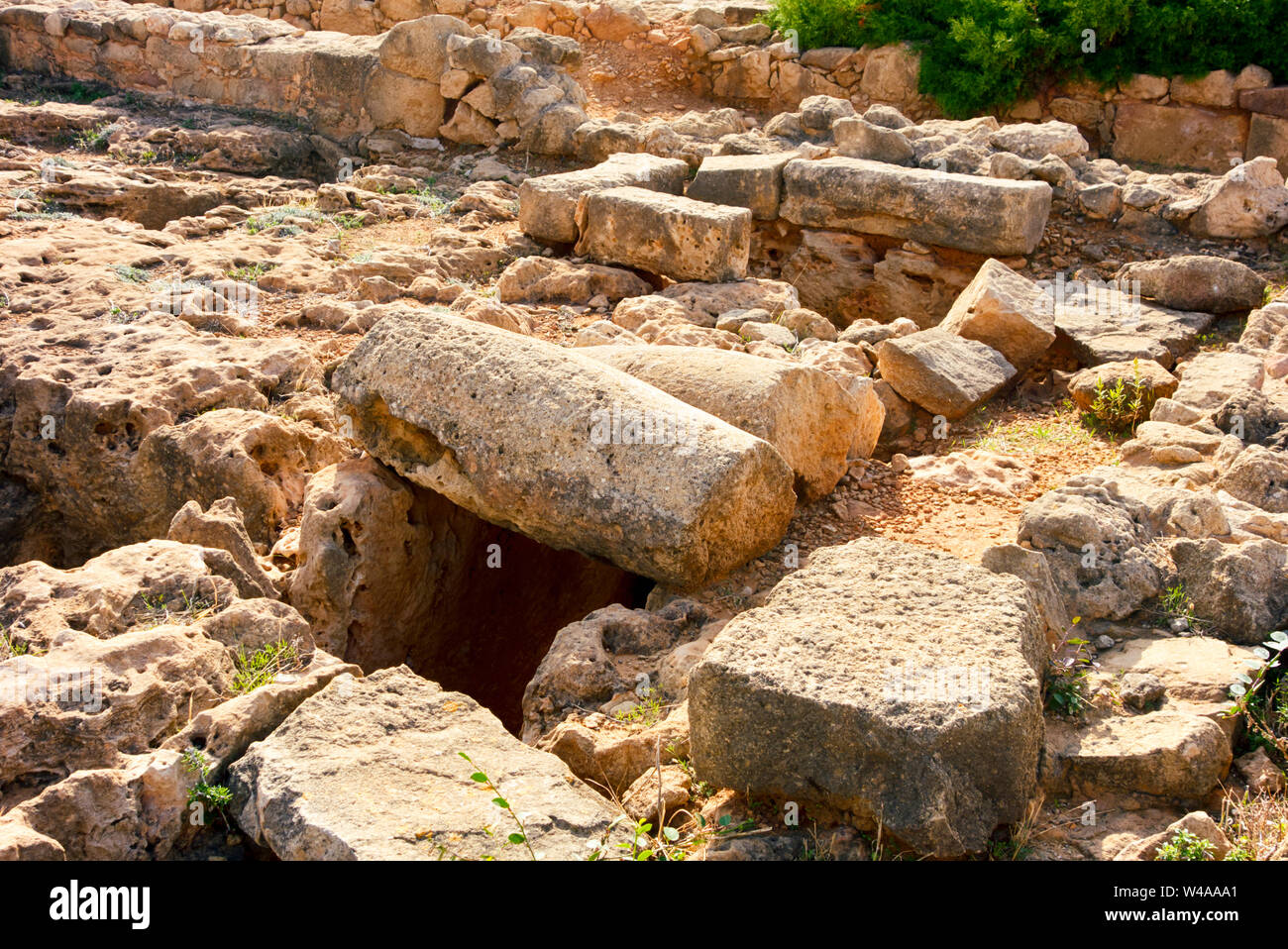 Destroyed ancient stone ruins. Archaeological excavations. Close-up ...