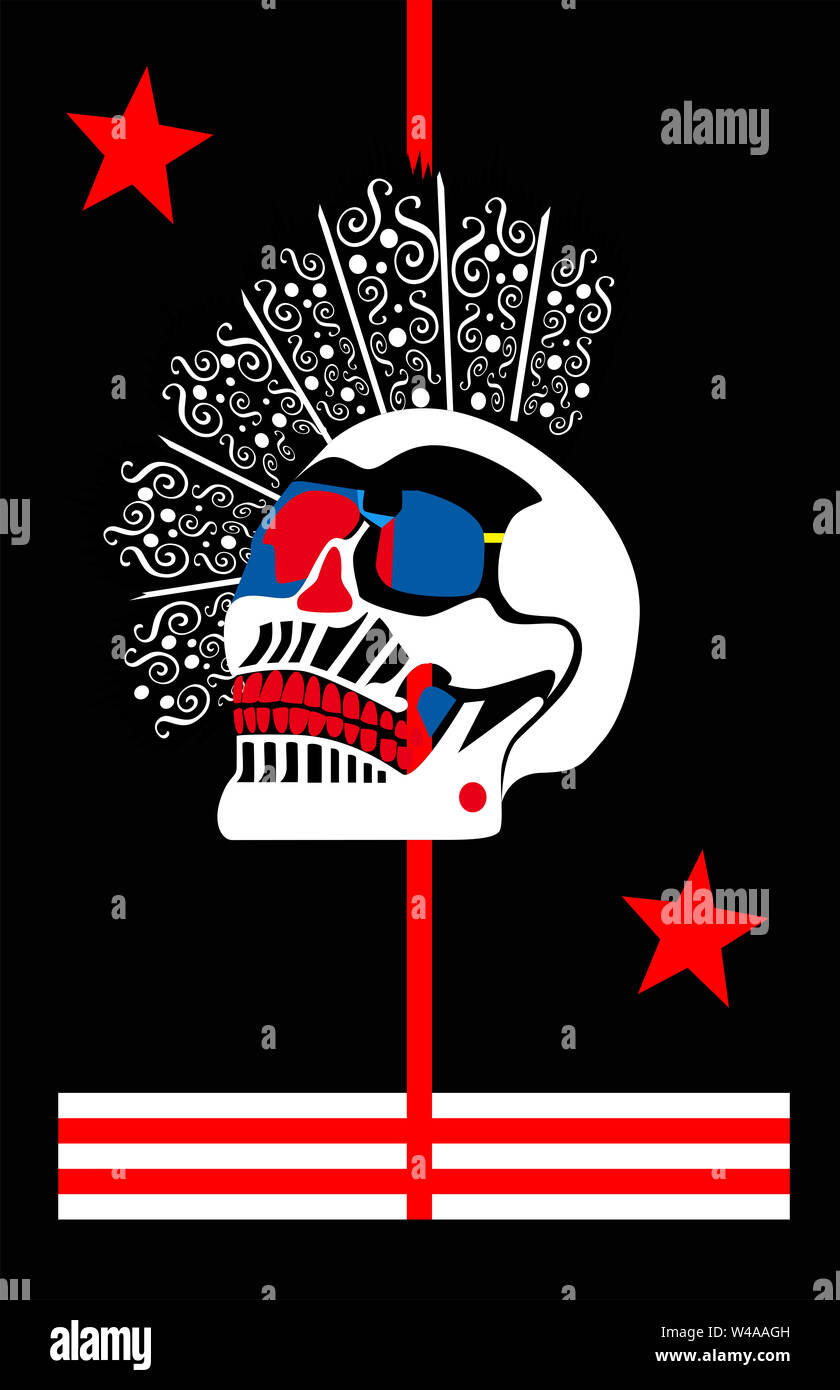 Punk skull with red stars, pop art background Stock Photo - Alamy