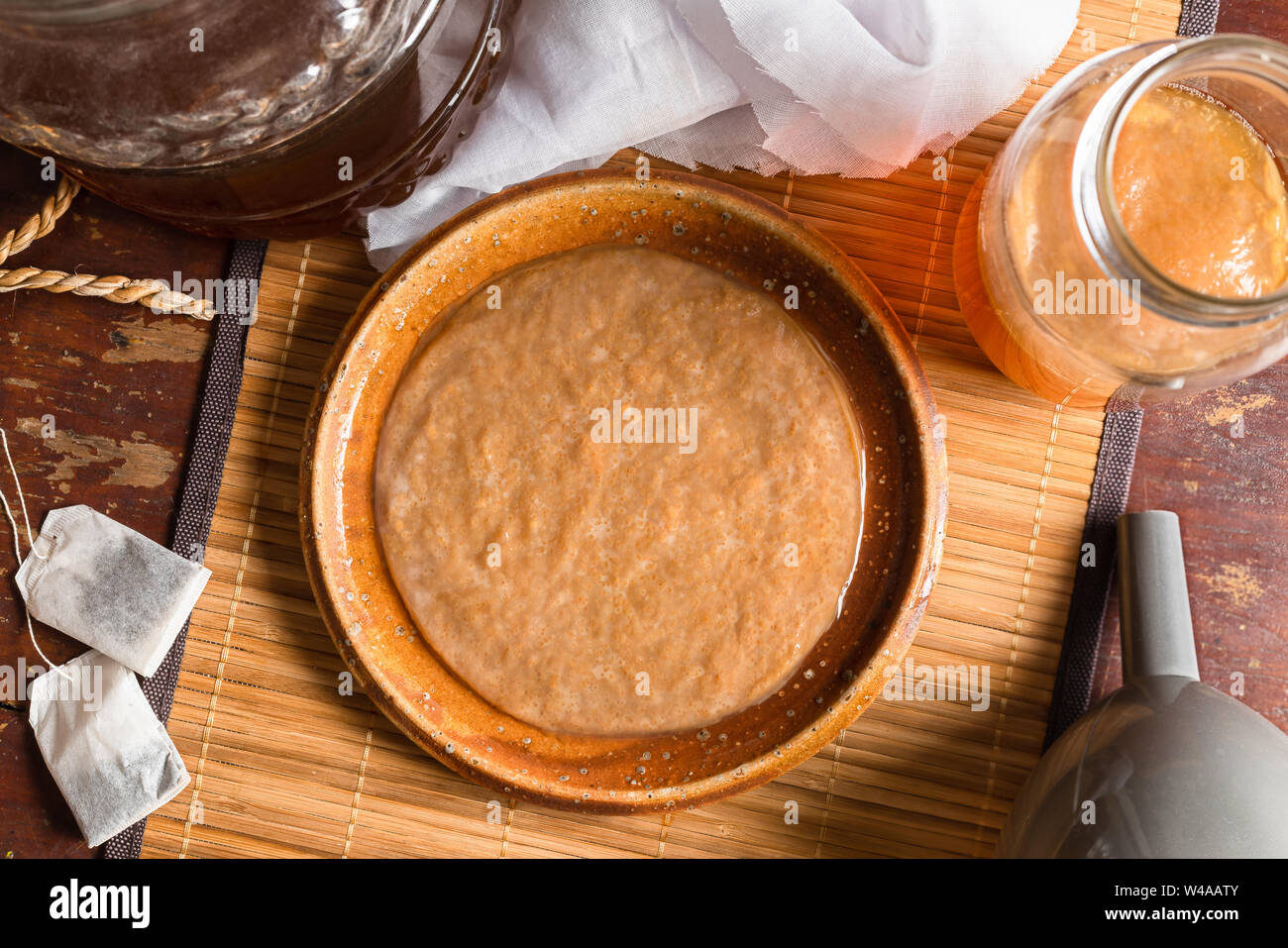 Scoby with Kombucha tea popular fermented healthy drink natural high ...