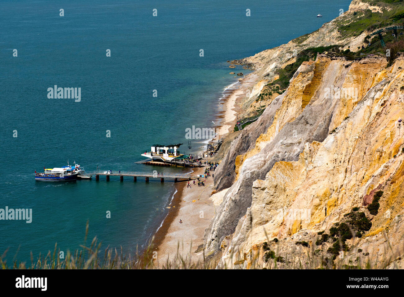 Alum Bay and the coloured sand cliffs. Isle of Wight England UK Stock ...