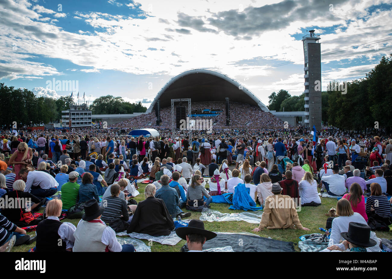 Tallinn, Estonia, 6th July, 2019: people at estonian folk singing ...