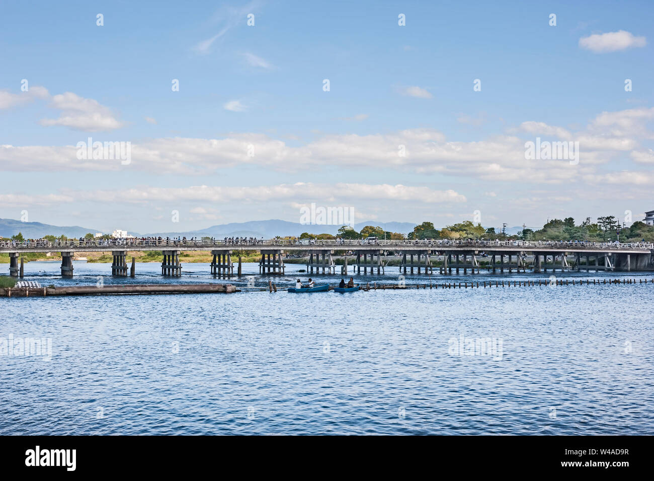 Up river view of Moon Crossing Bridge, (Togetsukyo) over the Katsura ...