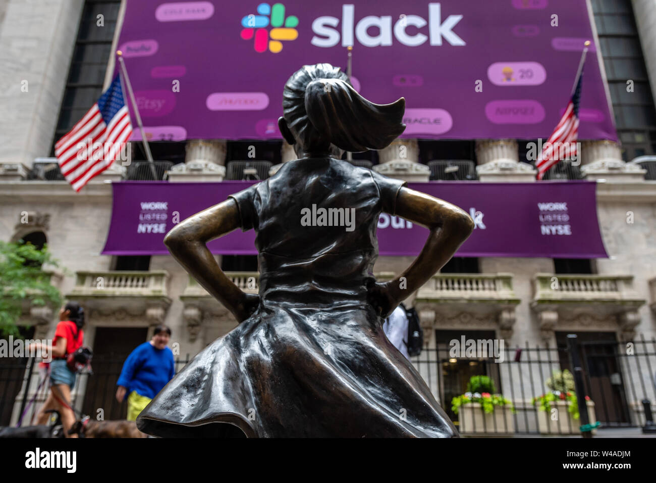 New York, USA - June 21, 2019: Bronze statue "Fearless Girl" by ...
