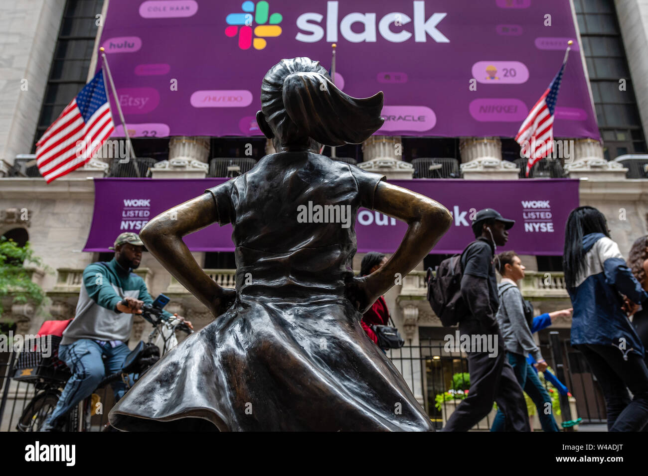 New York, USA - June 21, 2019: Bronze statue "Fearless Girl" by ...