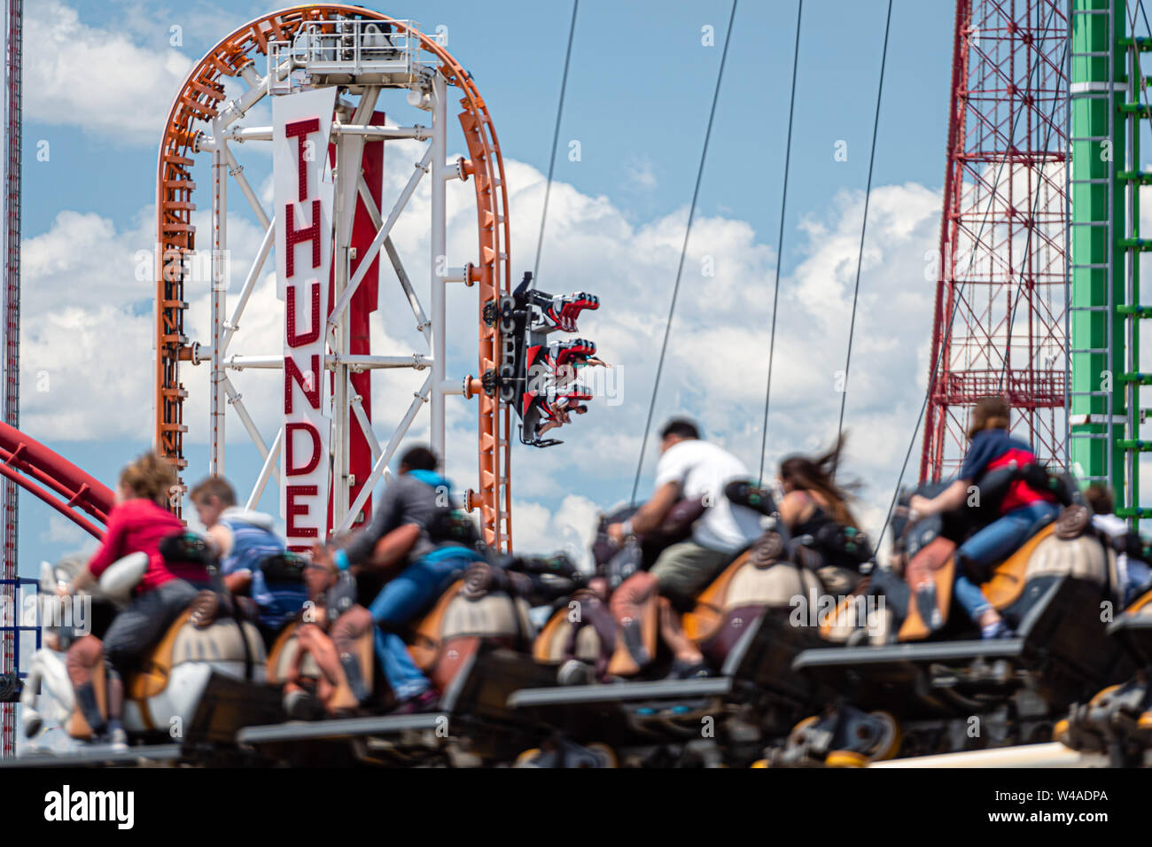 New York, USA - June 22, 2019: The Thunderbolt roller coaster at Coney ...