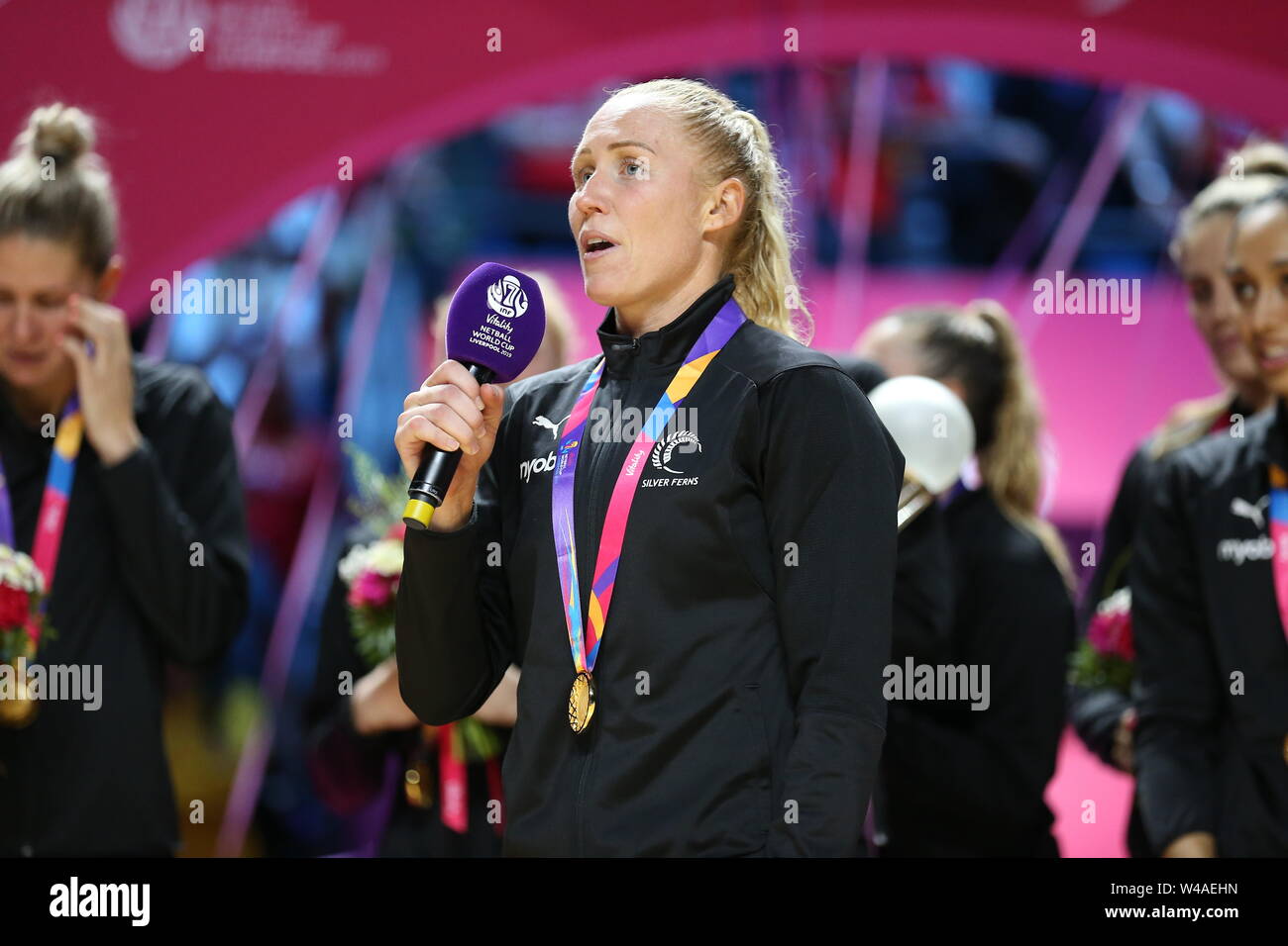 New Zealand's Laura Langman celebrates after winning the netball World ...