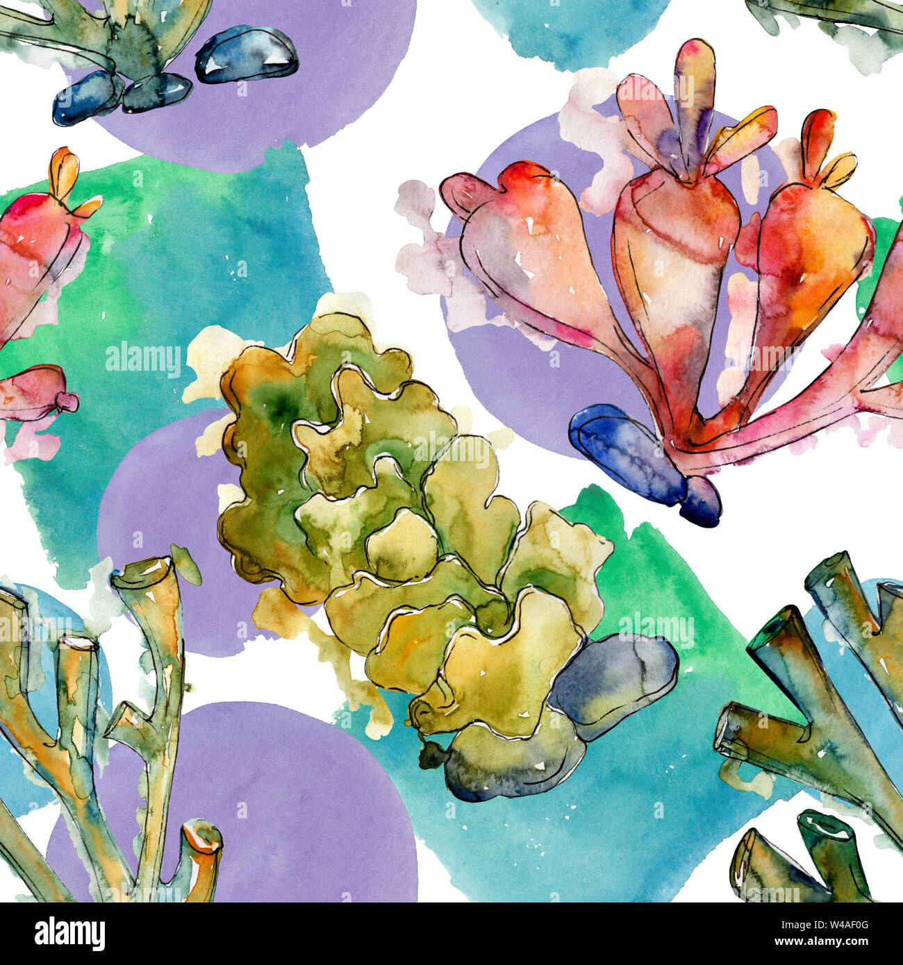 Colorful aquatic underwater nature coral reef. Watercolor background ...