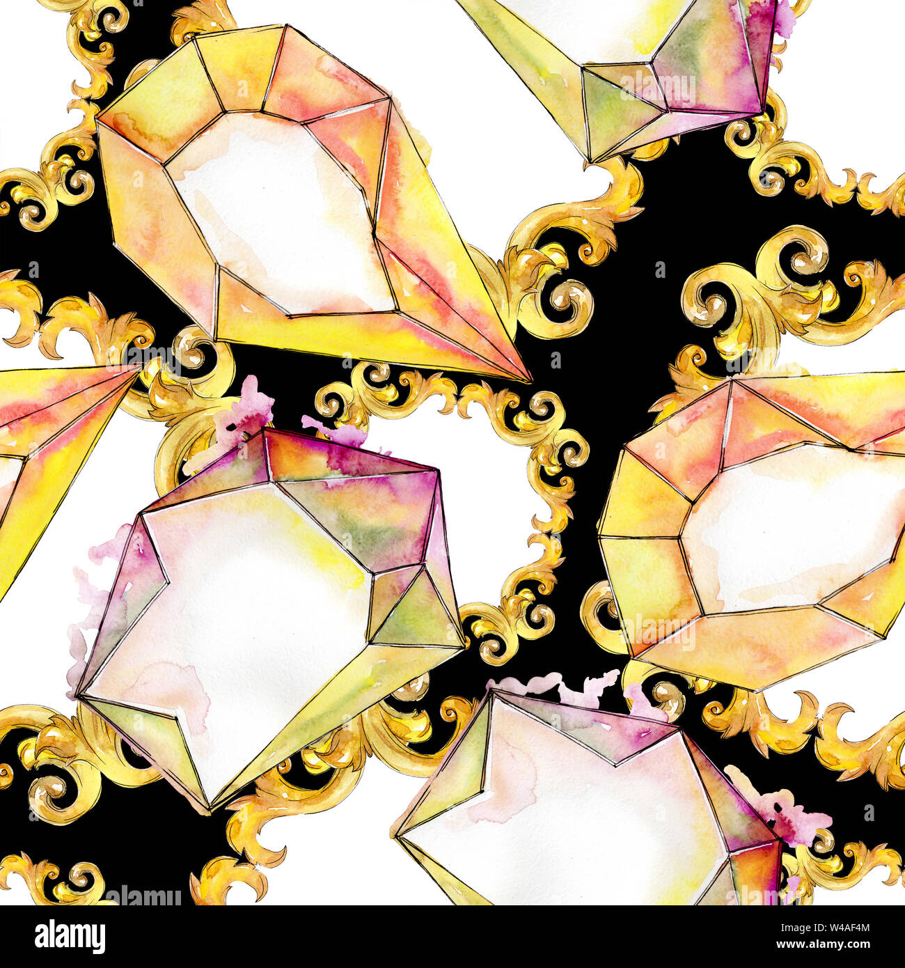 Colorful diamond rock jewelry mineral. Watercolor background ...