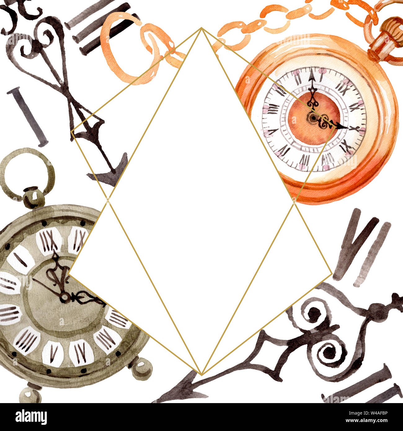 Vintage old clock pocket watch. Watercolor background illustration set ...