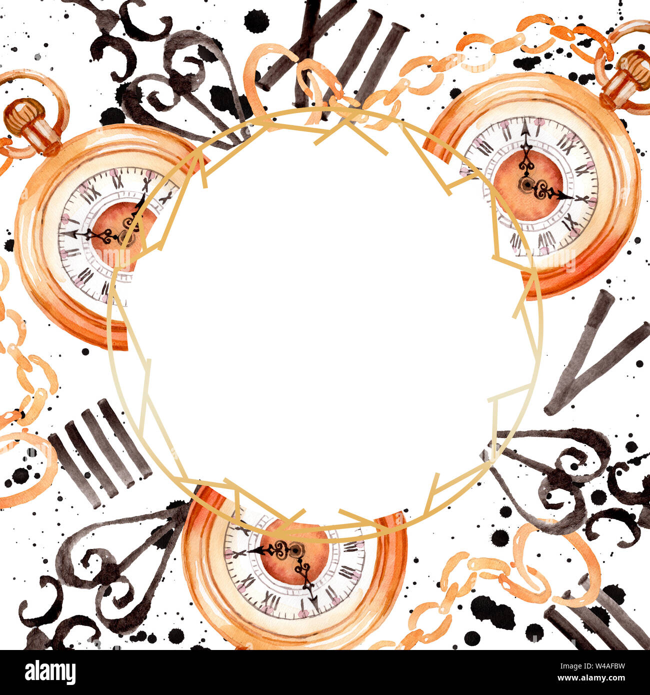 Vintage old clock pocket watch. Watercolor background illustration set ...
