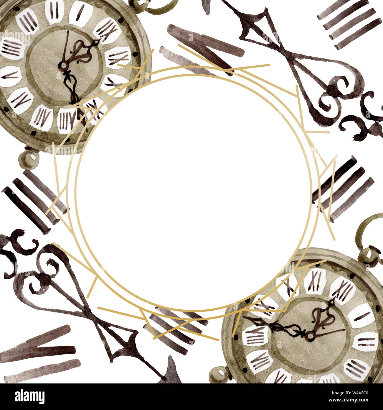 Vintage old clock pocket watch. Watercolor background illustration set ...