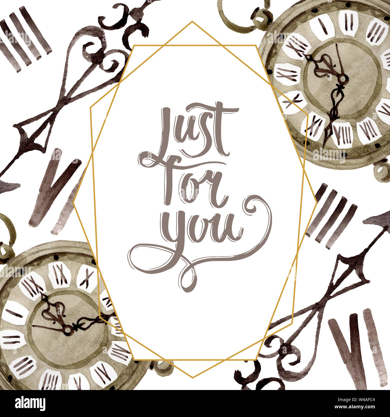 Vintage old clock pocket watch. Watercolor background illustration set ...