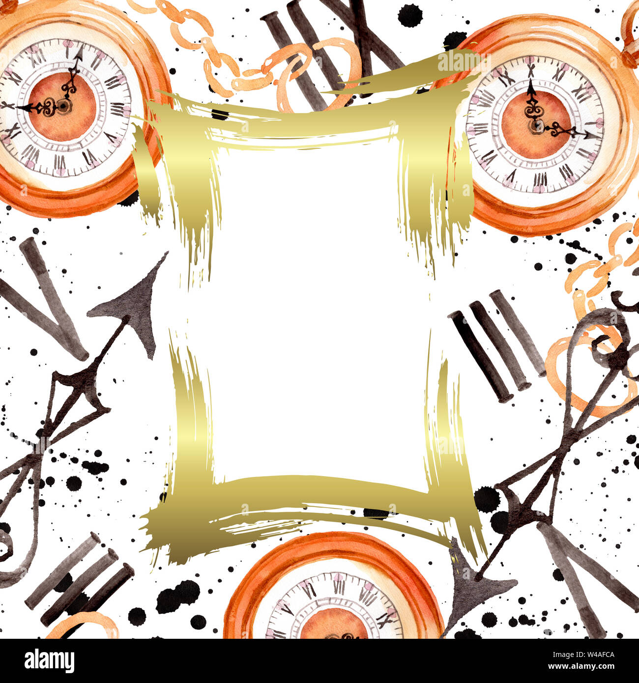 Vintage old clock pocket watch. Watercolor background illustration set ...