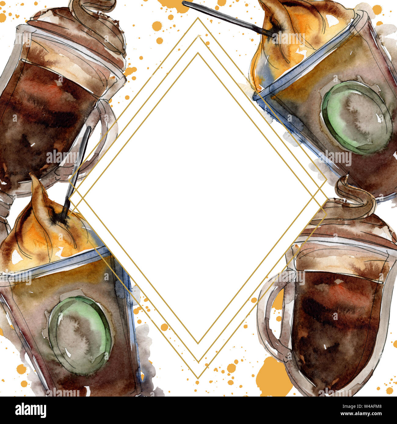 Hot and cold coffee drinks. Watercolor background illustration set ...
