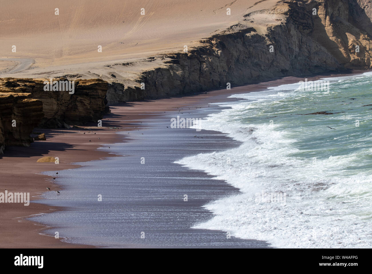 Red sand beach (Playa roja) in Paracas National Reserve in Southern ...