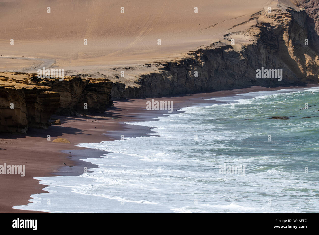 Red sand beach (Playa roja) in Paracas National Reserve in Southern ...