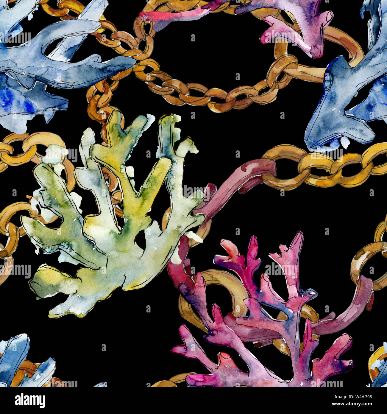 Colorful aquatic underwater nature coral reef. Watercolor background ...