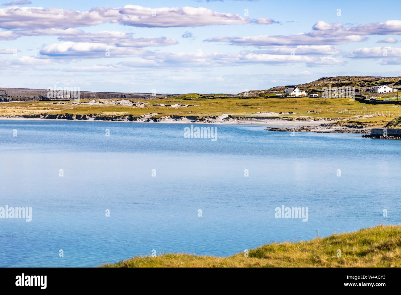 Houses, vegetation and beach in Inishmore, Aran Islands, Ireland Stock ...