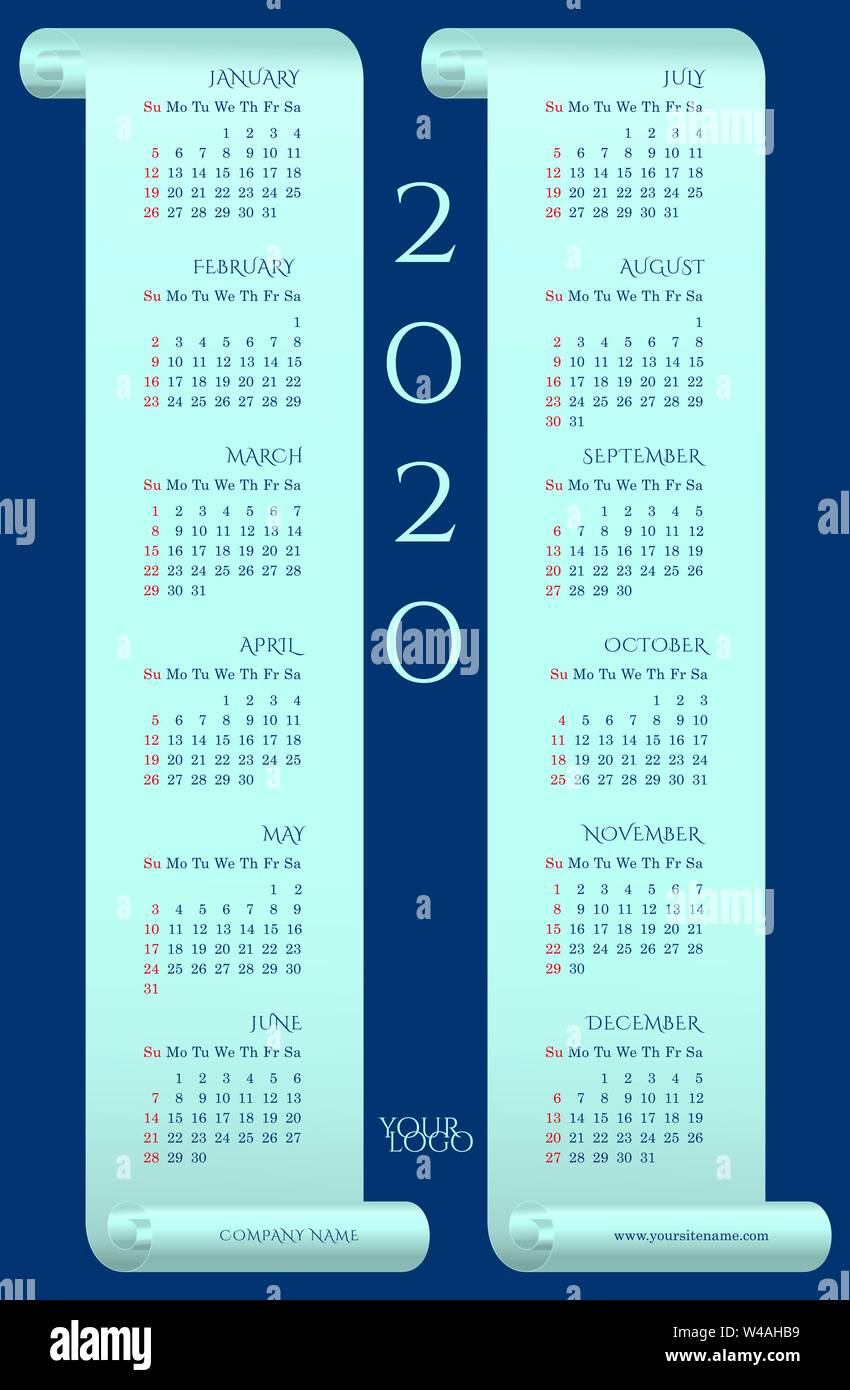 2020 wall calendar on mint gradient parchment with place for your logo ...