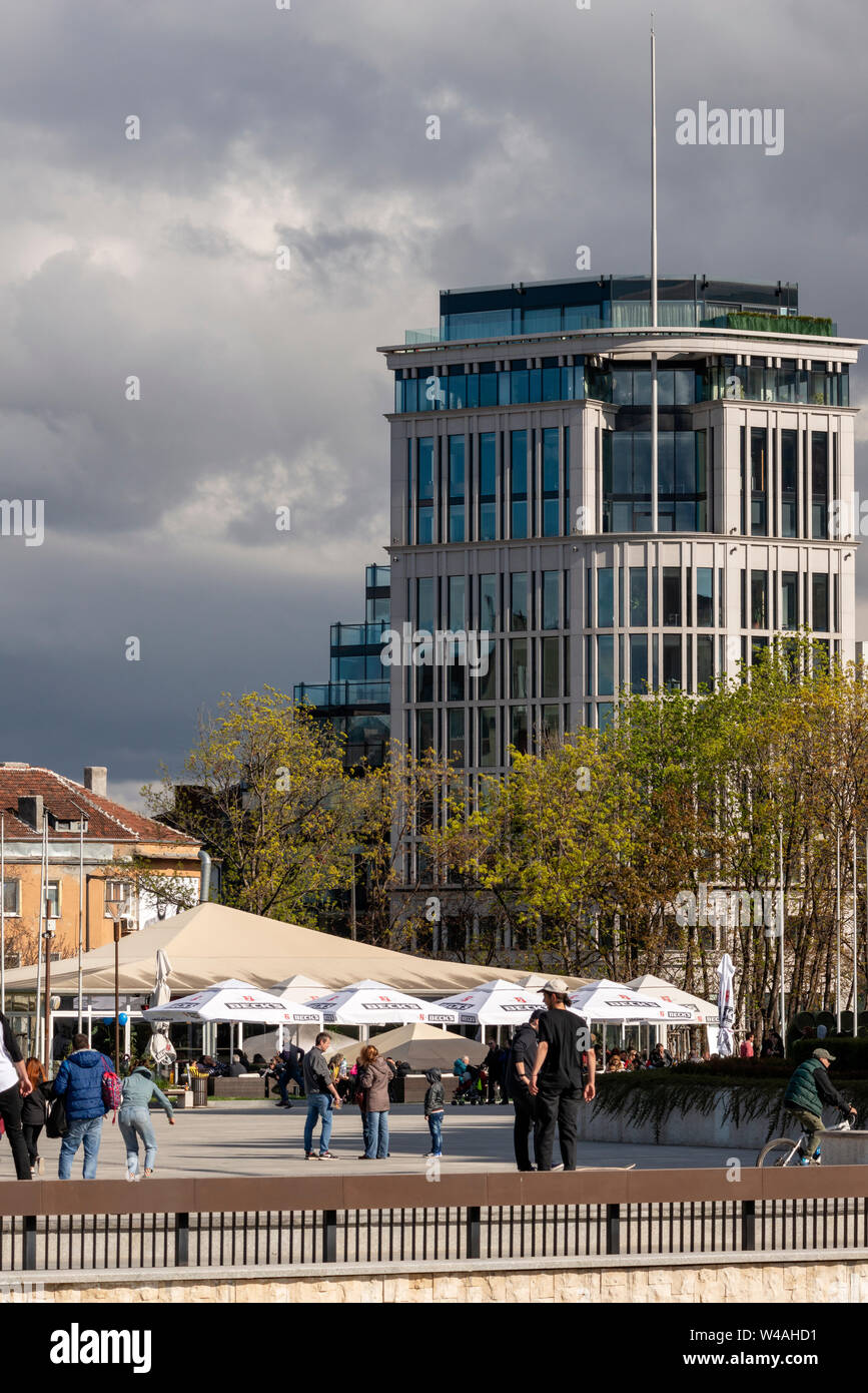 Sofia Bulgaria urban scene of people enjoying the fine weather in ...
