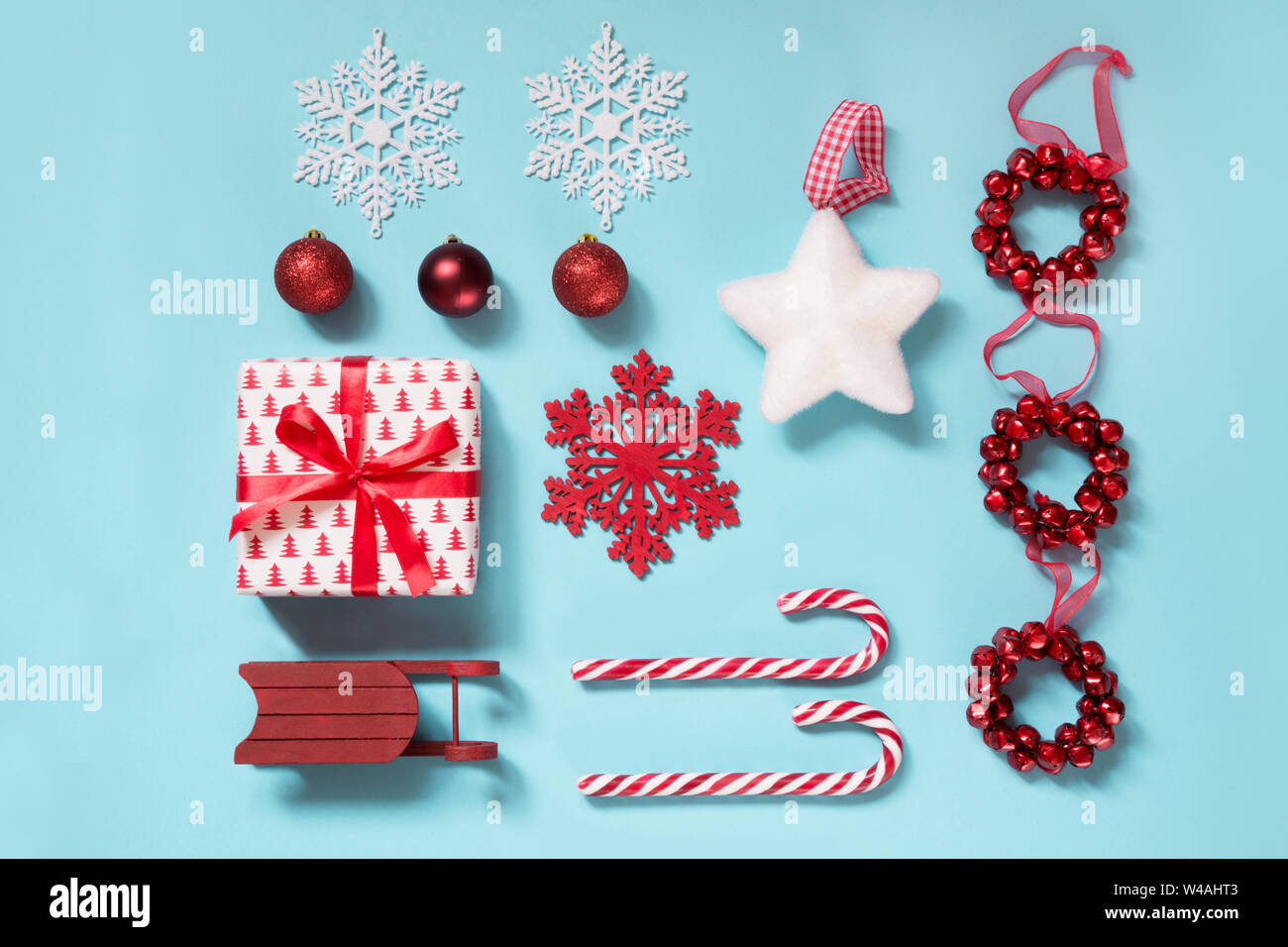 Christmas collection with candy canes, heart, balls, red sleid for mock ...