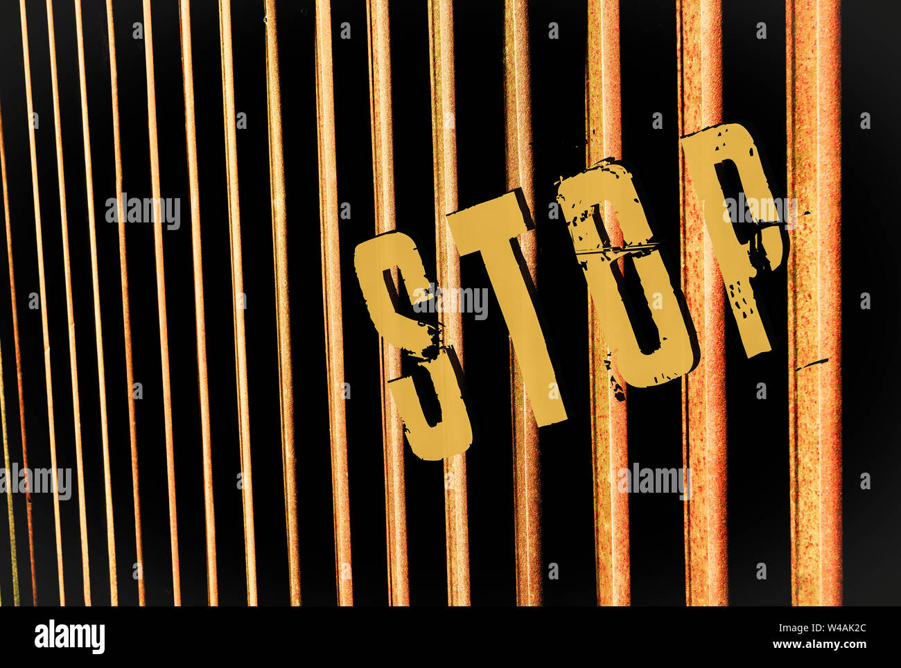 STOP word written onMetal surface as a background texture pattern Stock ...