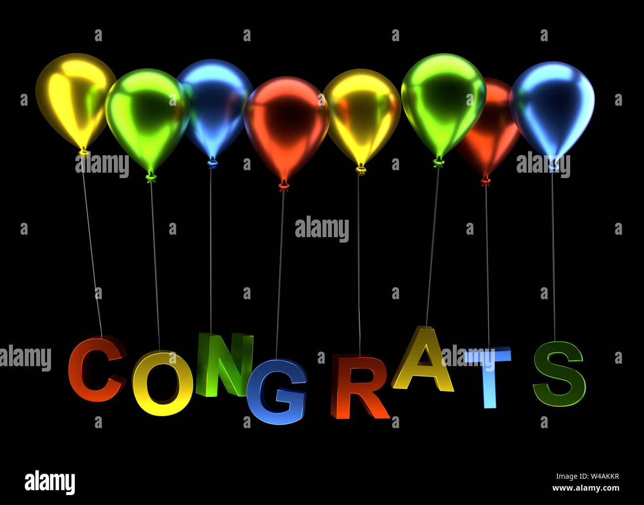 Colorful balloons with the word congrats on a dark background, 3d ...