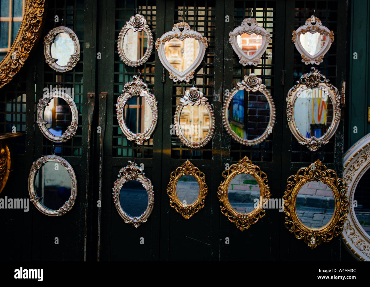 Mirrors of various sizes and shapes in the view Stock Photo - Alamy