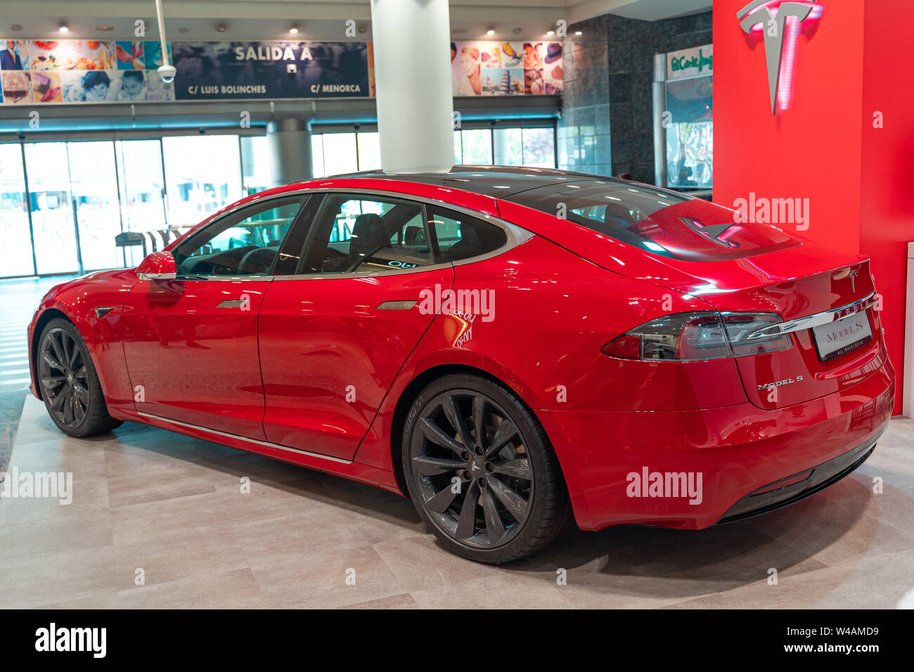 Valencia, Spain - July 21, 2019: Tesla Model S electric car on display ...