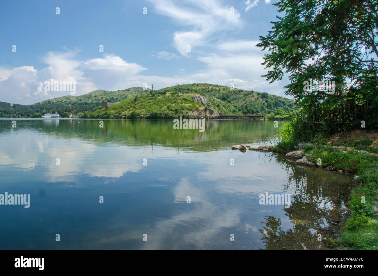 Lake and mountain - reflection scene - Macedonia, Veles city, Mladost ...