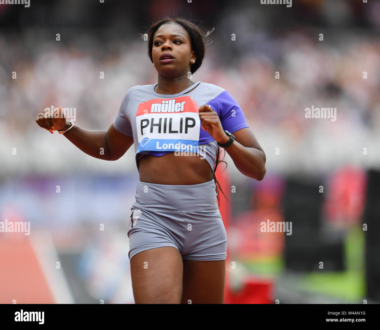 LONDON, United Kingdom. 21th Jul, 2019. Asha Philip (GBR) in Women 100m ...
