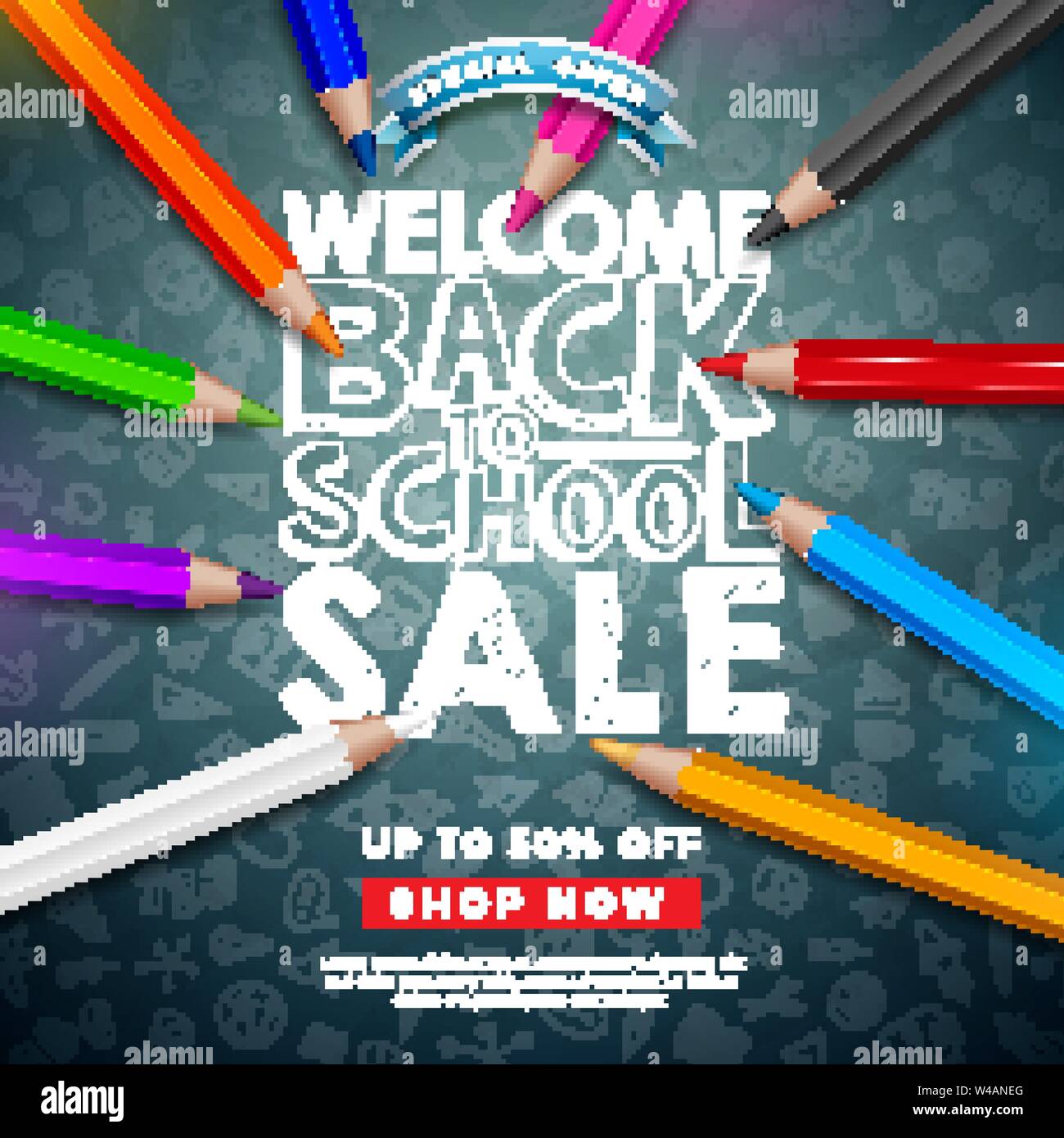 Back to School Sale Design with Colorful Pencil and Typography Letter ...