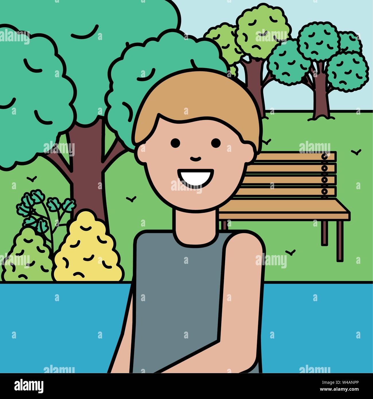 happy young man in the landscape vector illustration design Stock ...