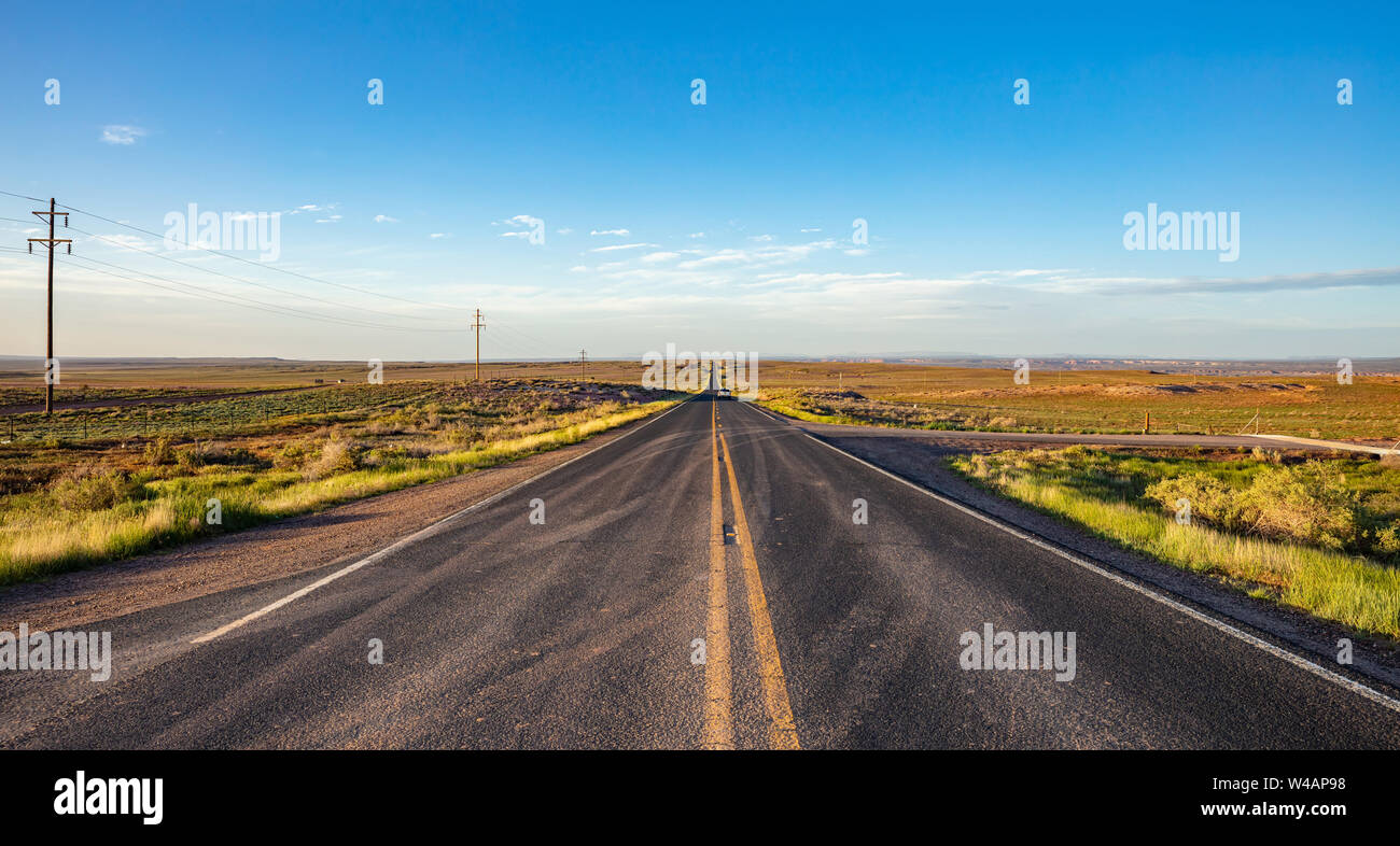 Highway in a sunny spring day, countryside USA. Empty national road ...