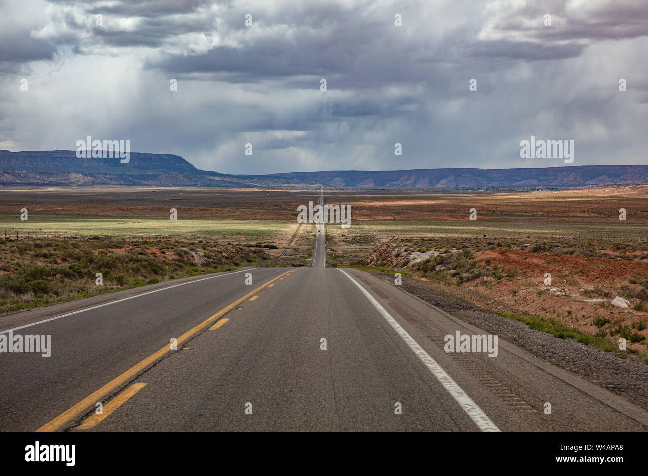 Highway in a sunny spring day, countryside USA. Empty national road ...