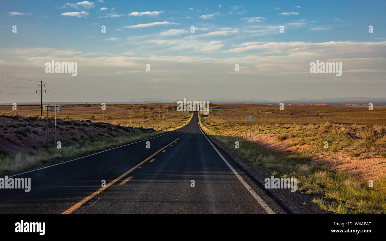 Highway in a sunny spring day, countryside USA. Empty national road ...