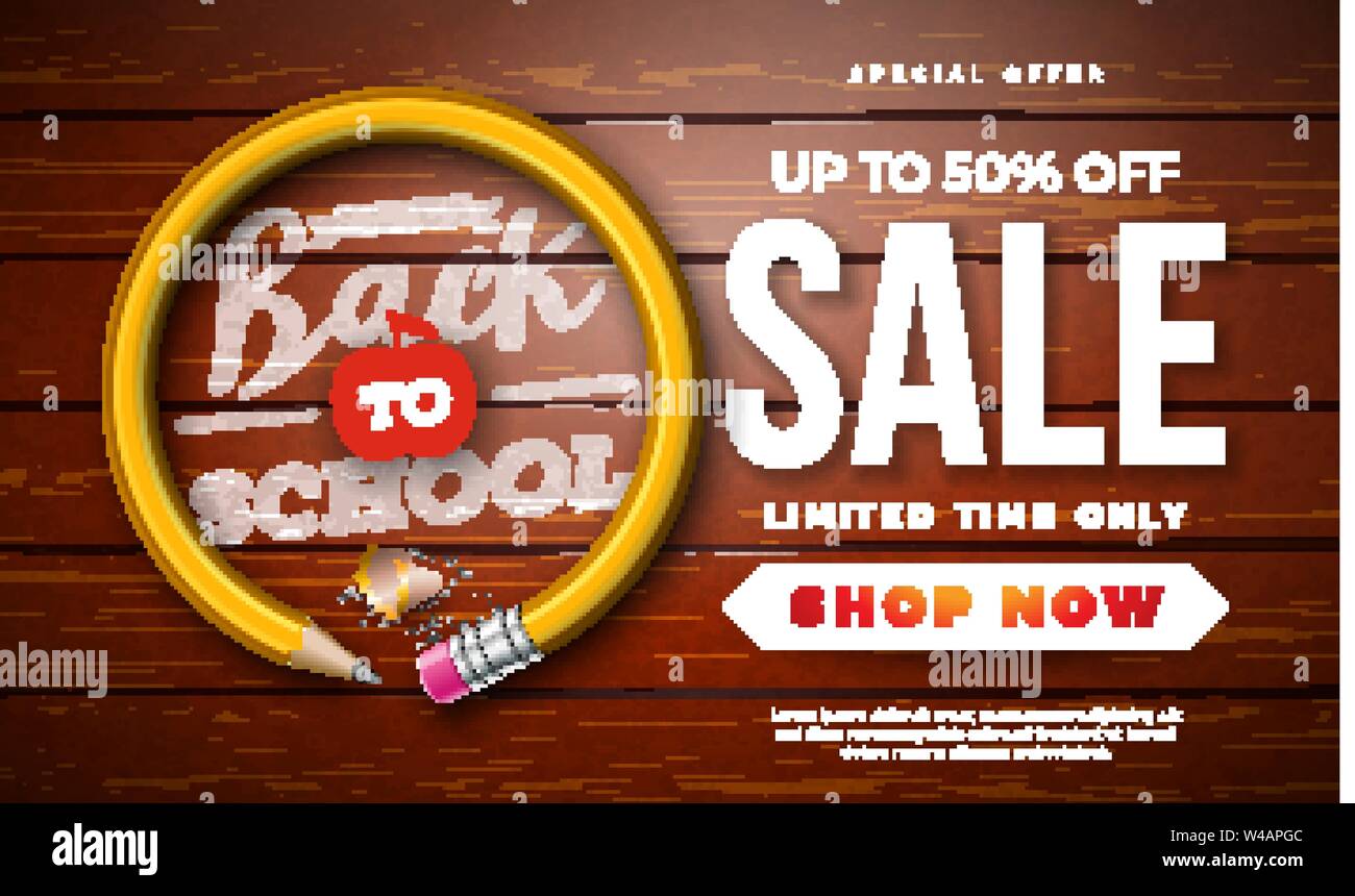 Back to School Sale Design with Graphite Pencil and Typography Letter ...
