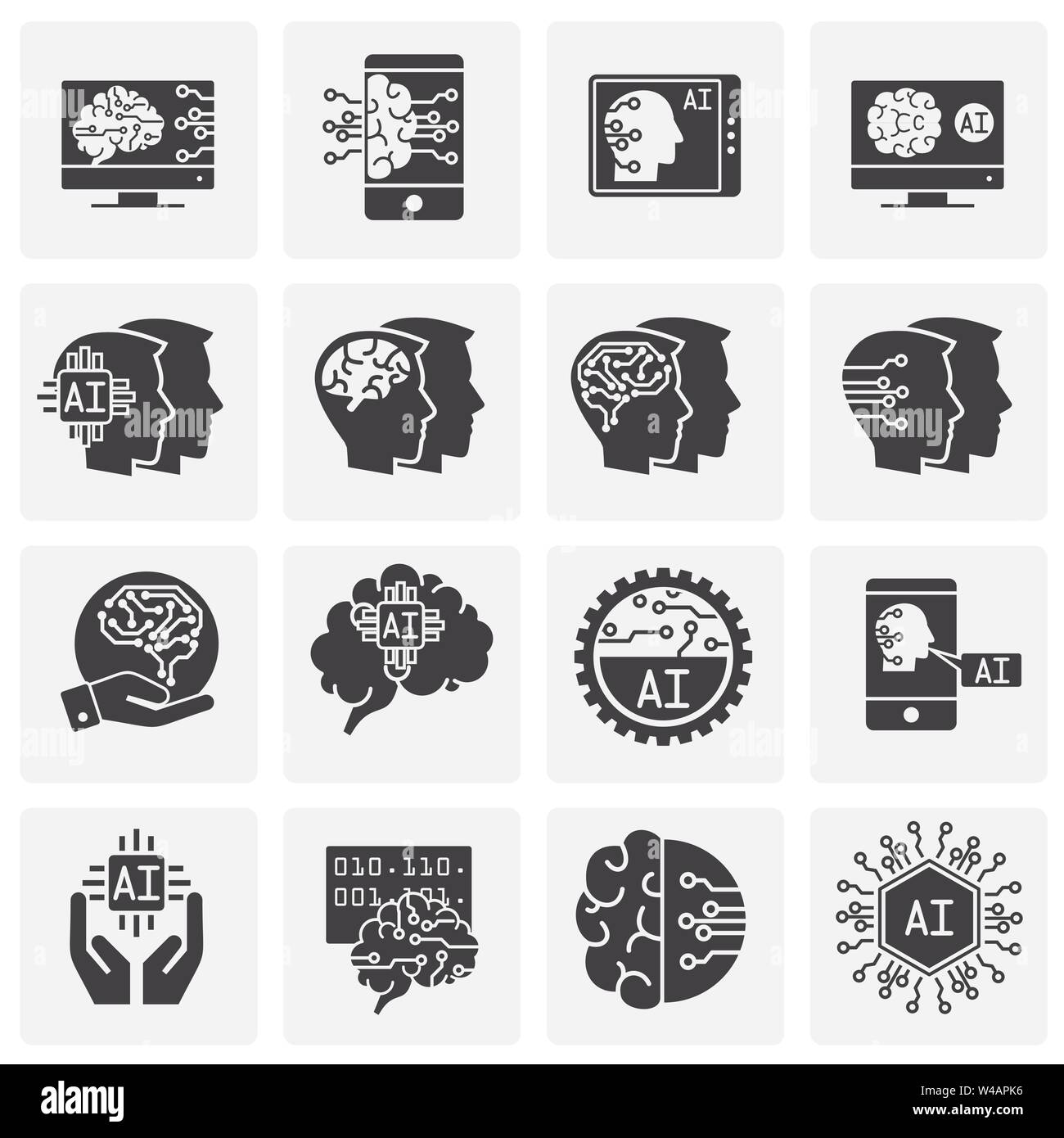 Artificial Intelligence Ai related icons set on background for graphic ...