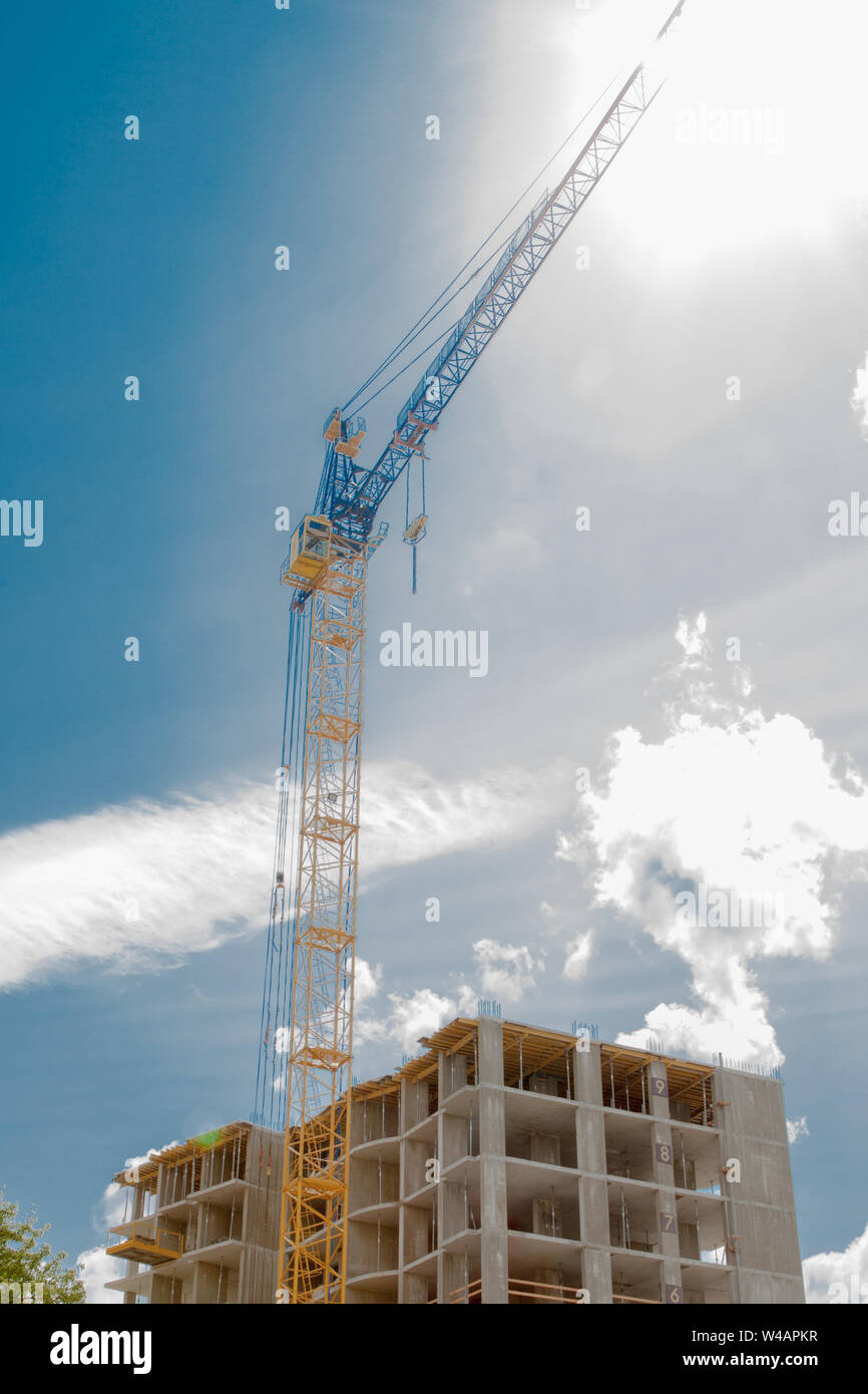 Modern building under construction detail, concrete frame, indow ...