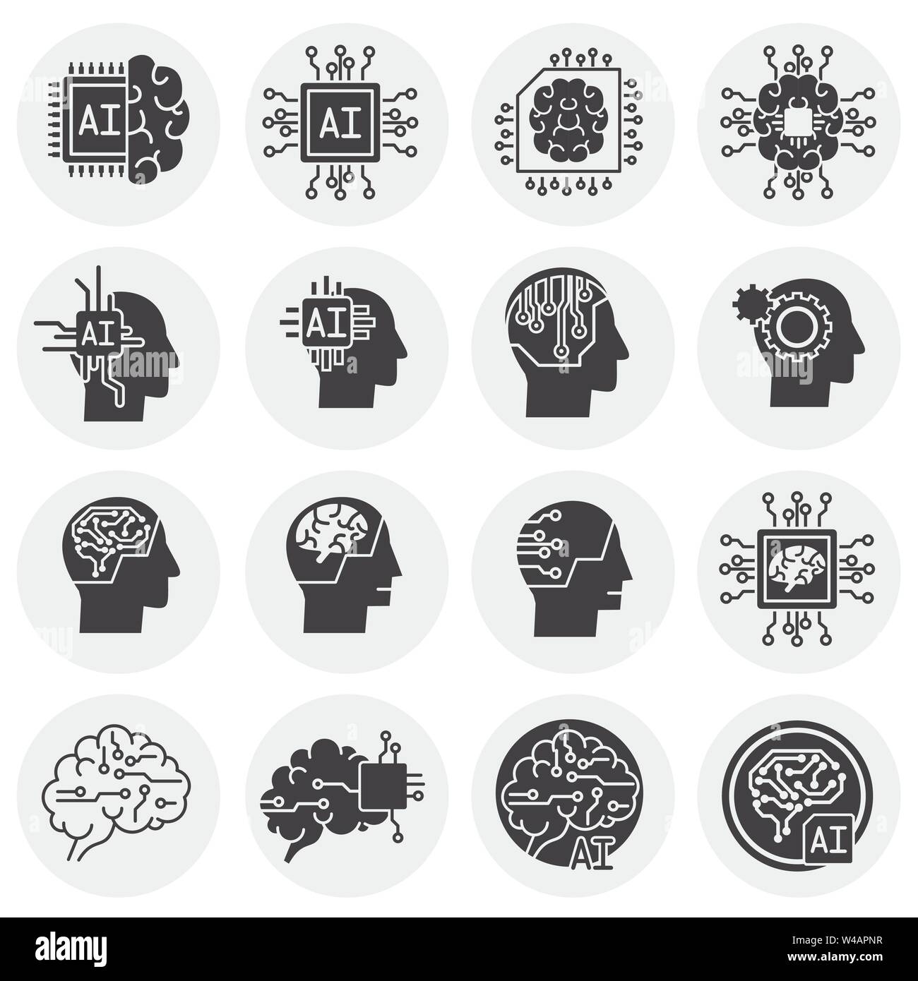 Artificial Intelligence Ai related icons set on background for graphic ...