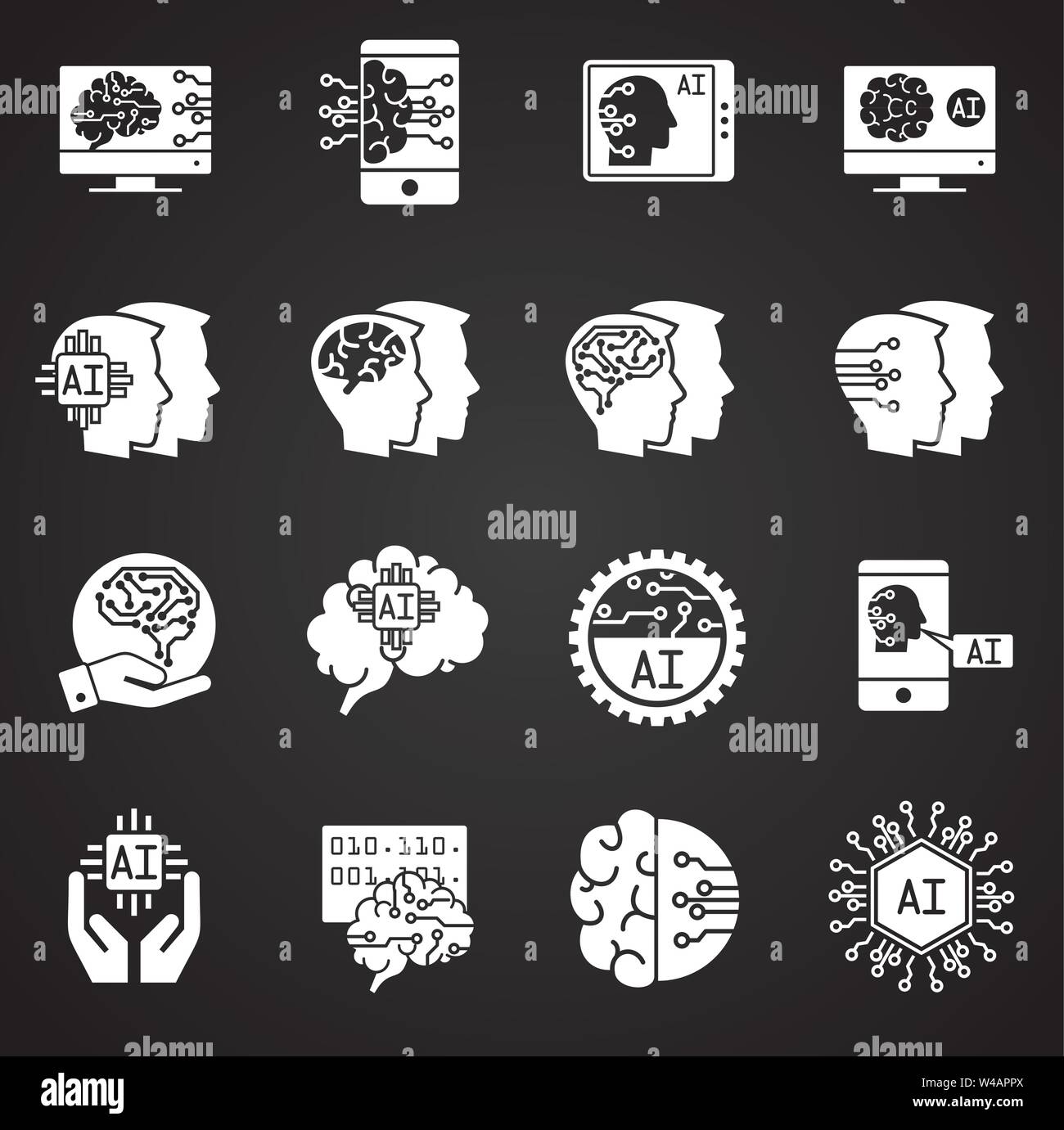 Artificial Intelligence Ai related icons set on background for graphic ...