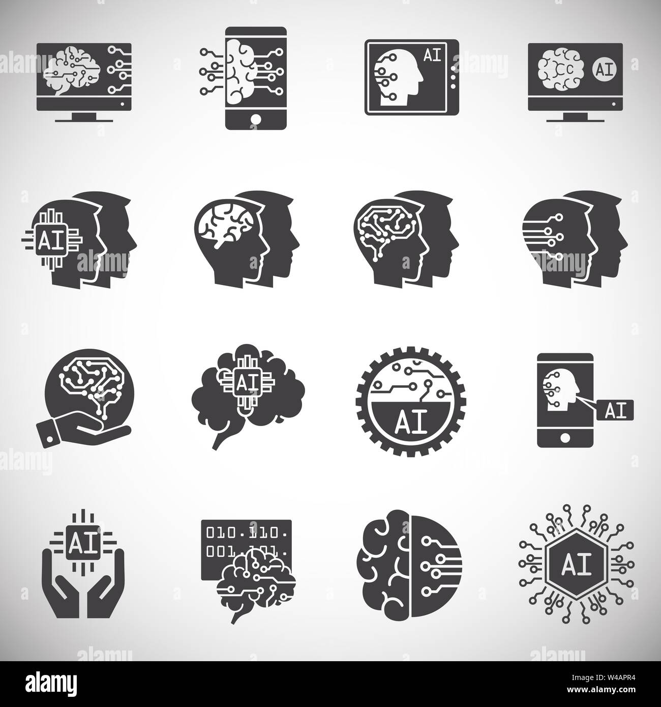 Artificial Intelligence Ai related icons set on background for graphic ...