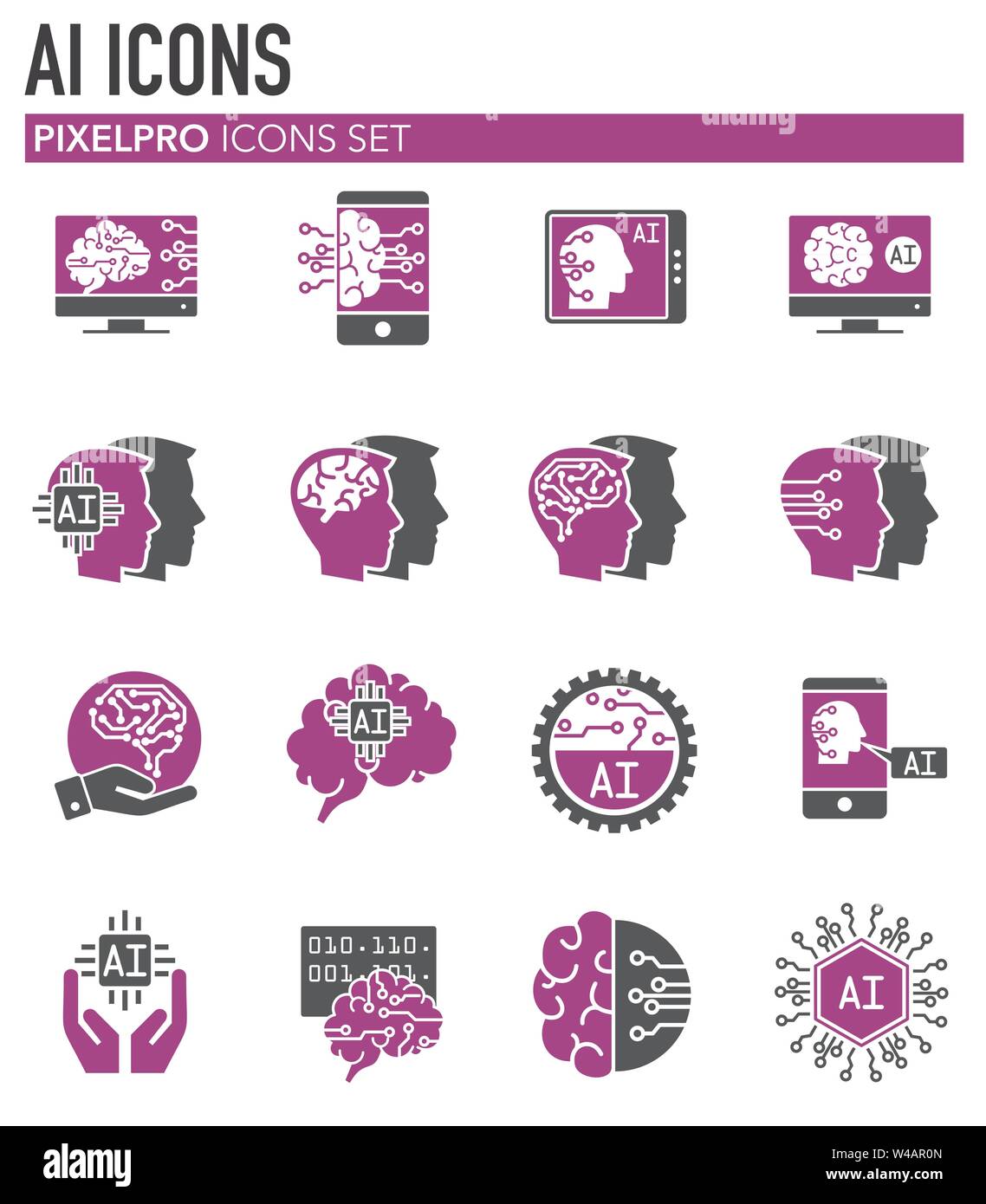 Artificial Intelligence Ai related icons set on background for graphic ...
