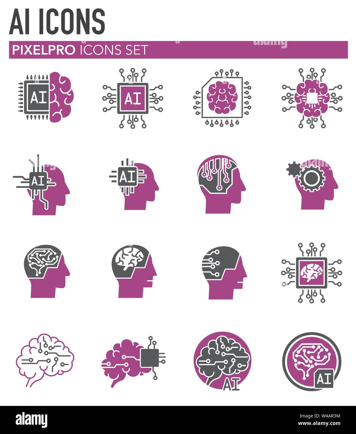 Artificial Intelligence Ai related icons set on background for graphic ...