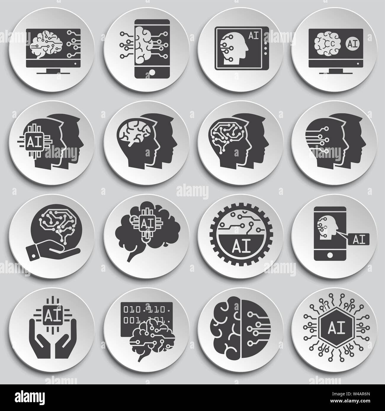 Artificial Intelligence Ai related icons set on background for graphic ...